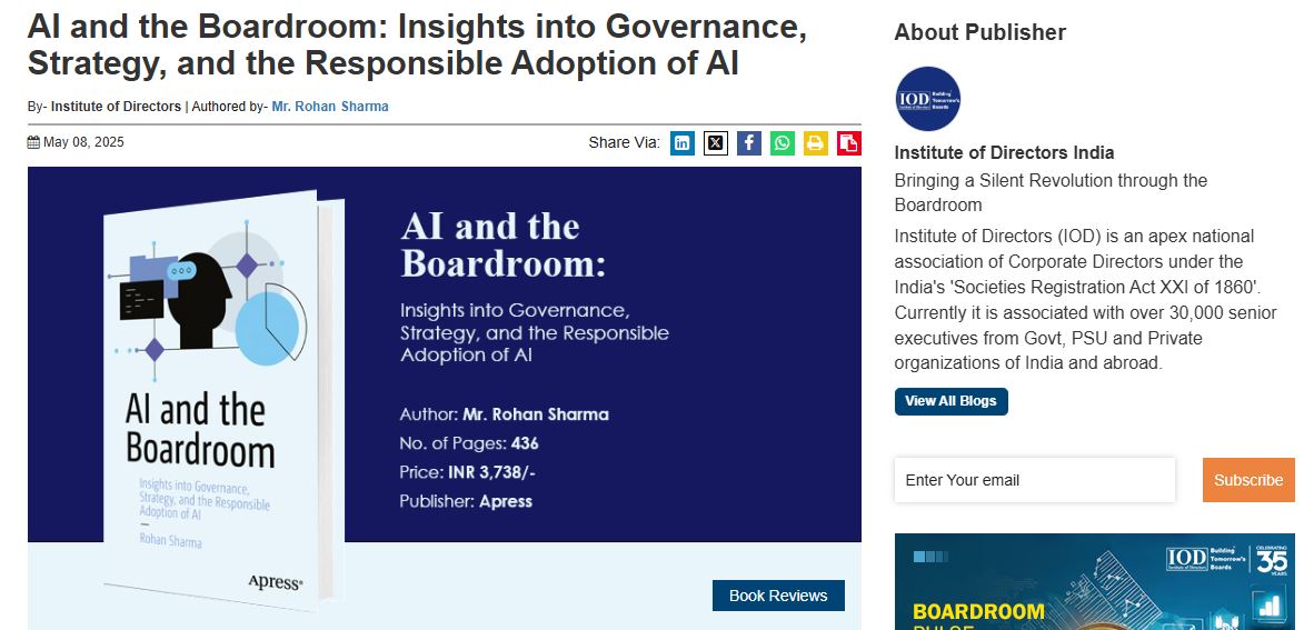 Press Release: Rohan Sharma Launches 'AI and the Boardroom' | Award ...