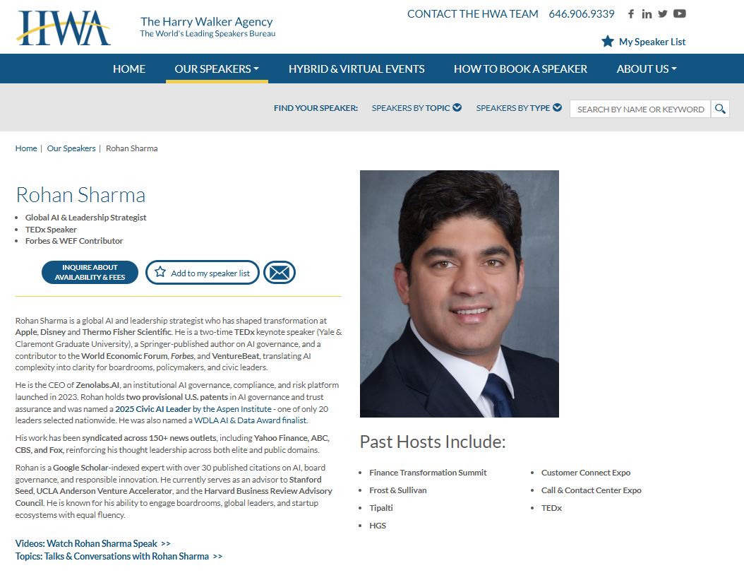 Global AI Governance Authority Rohan Sharma Joins the Harry Walker ...